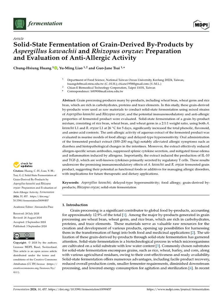 Solid-State Fermentation of Grain-Derived By-Produ | PDF | T Helper ...