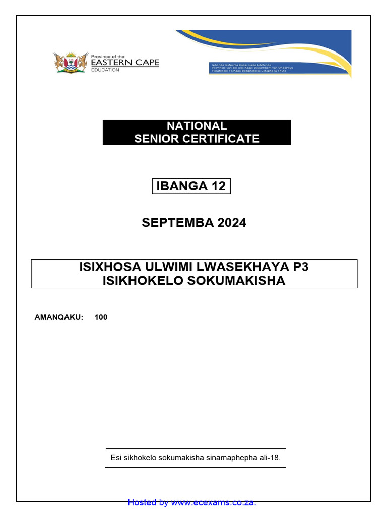 Xhosa HL p3 Memo Gr12 Sept 2024 - 102029 | PDF