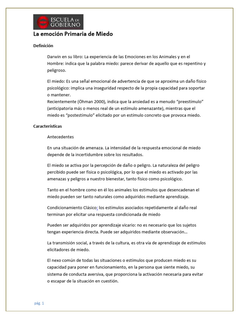 Emoción del Miedo: Definición y Funciones | PDF | Las emociones | Temor
