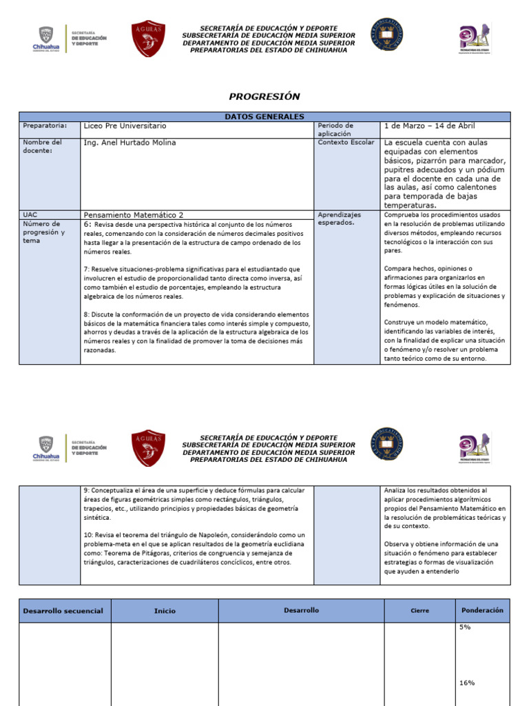 Progresion - 2da Unidad - Pensamiento Matematico 2 | PDF | Geometría | Triángulo