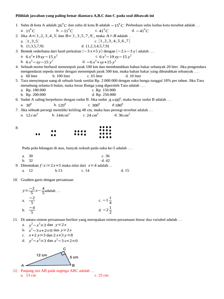 Naskah Soal US Matematika | PDF