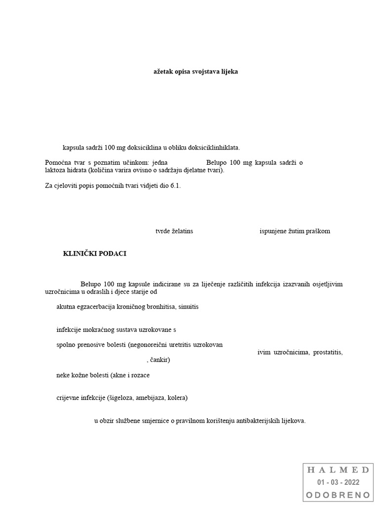 Doksiciklin-Belupo-100-mg-kapsule-SPC | PDF