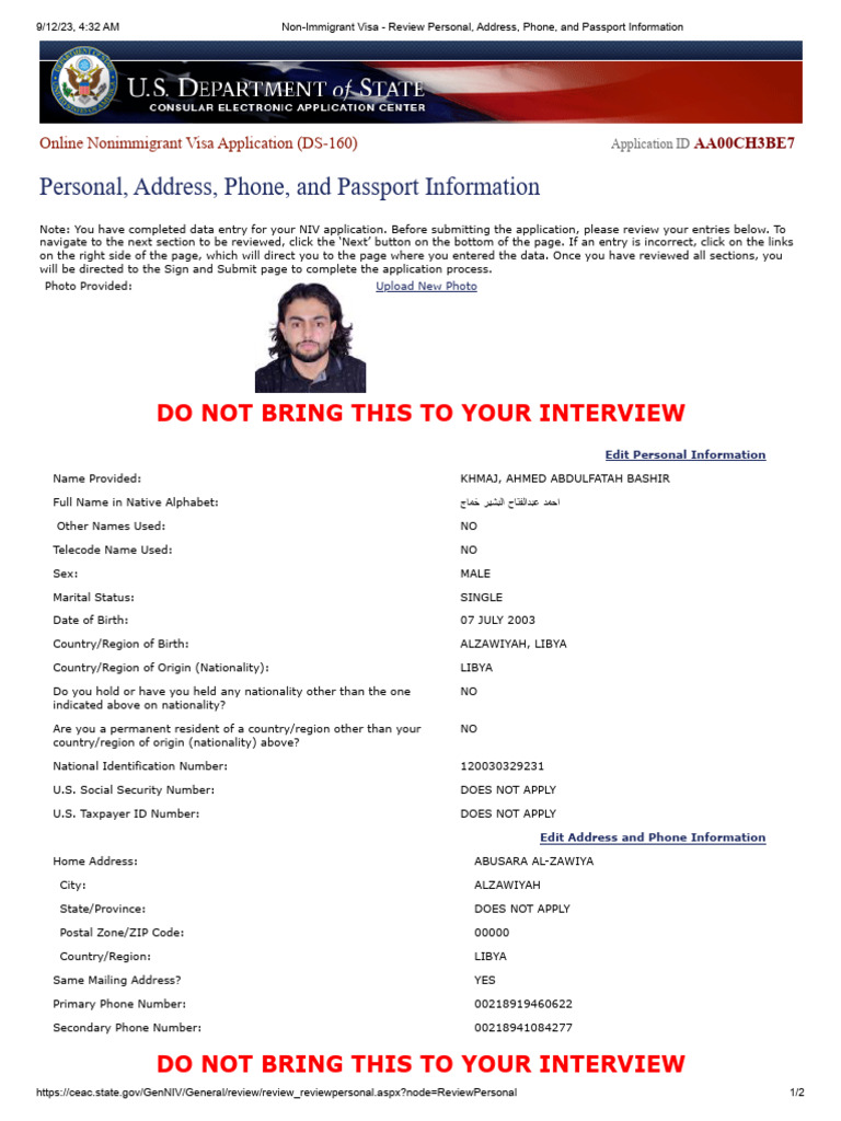 Review Non-Immigrant Visa Application Details | PDF | Passport | Travel ...
