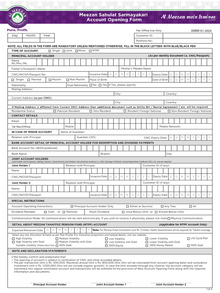 Meezan Sahulat Sarmayakari Account Form | PDF | Investing | Investment ...