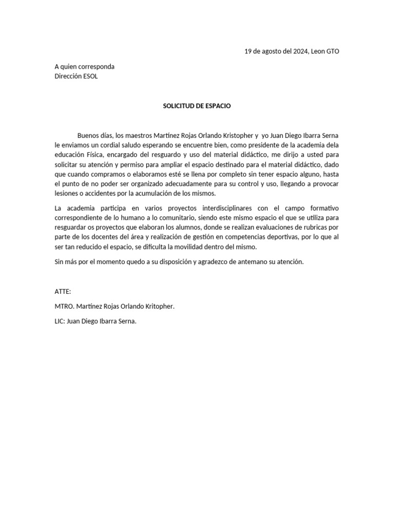 Solicitud de Espacio | PDF
