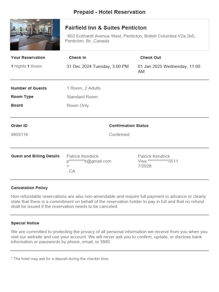 Prepaid Hotel Reservation Confirmation | PDF