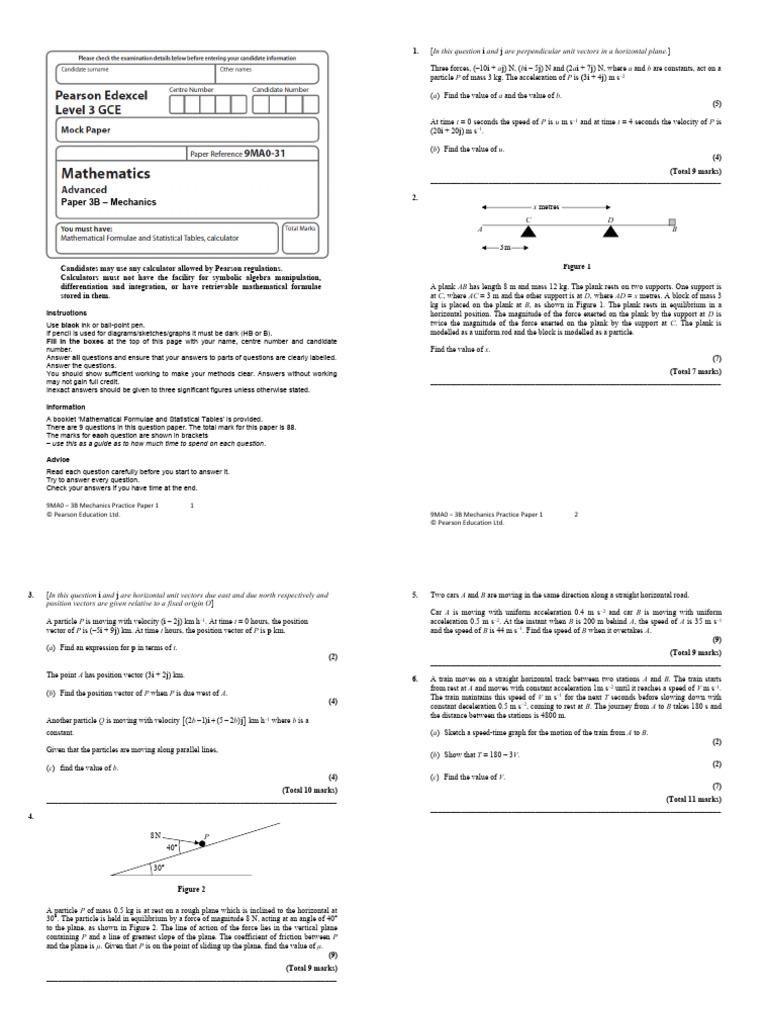 Mechanics Practice Paper 1 | PDF | Force | Acceleration