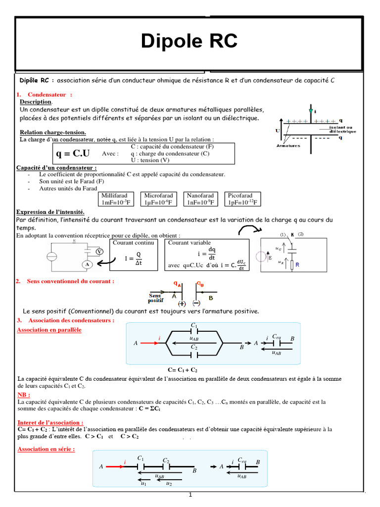 Dipôle RC | PDF | Condensateur | Résistance (électricité)