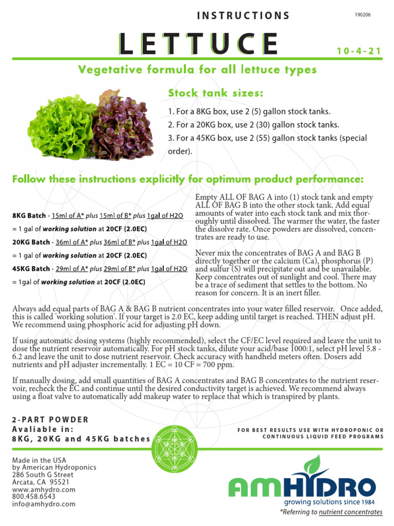 Lettuce Nutrient Mixing Guide | PDF | Water | Hydroponics