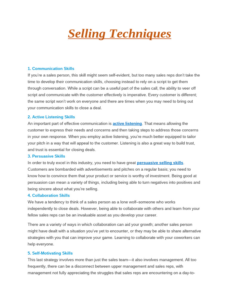 Selling Techniques | PDF | Sales | Negotiation