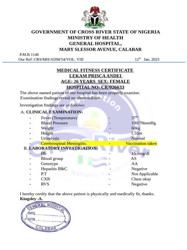 Medical Fitness Certificate - Print | PDF