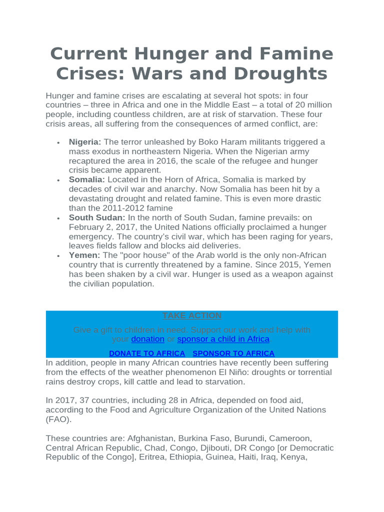 Current Hunger and Famine Crises | PDF | Famine | Africa
