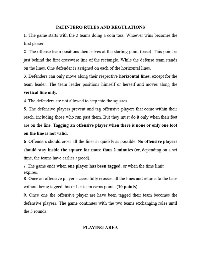 Patintero Rules and Regulations | PDF