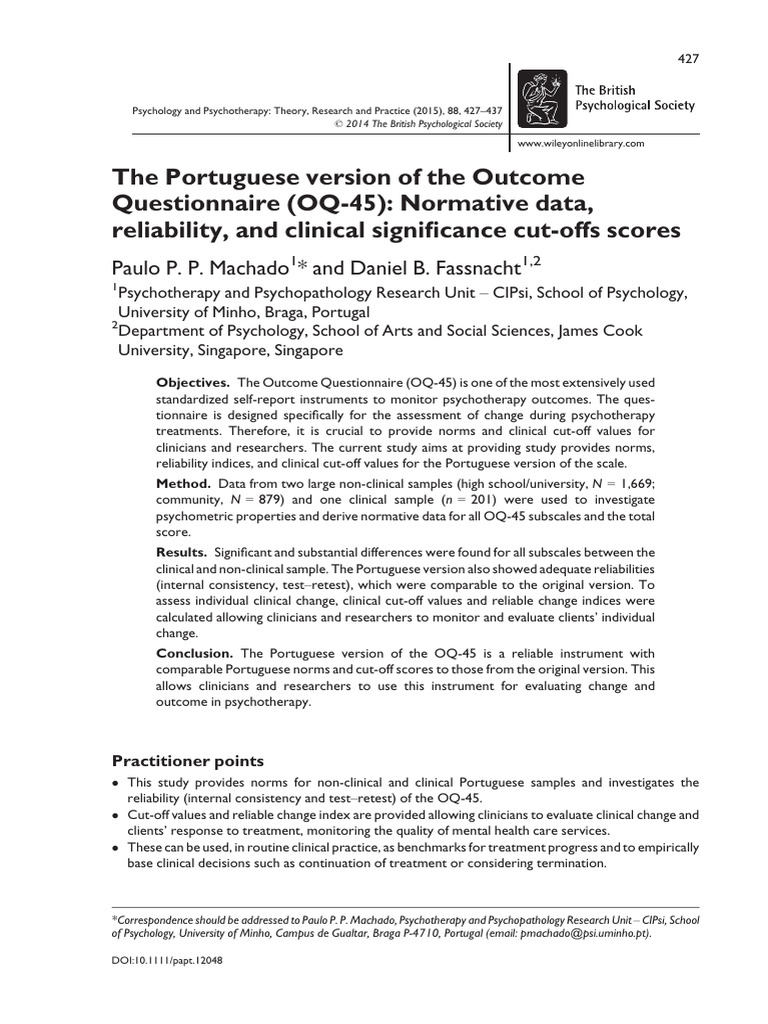 The Portuguese Version of The Outcome Questionnaire (OQ-45) | PDF ...