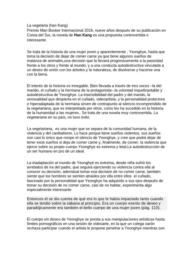 La Vegetariana: La lucha de Yeonghye | PDF