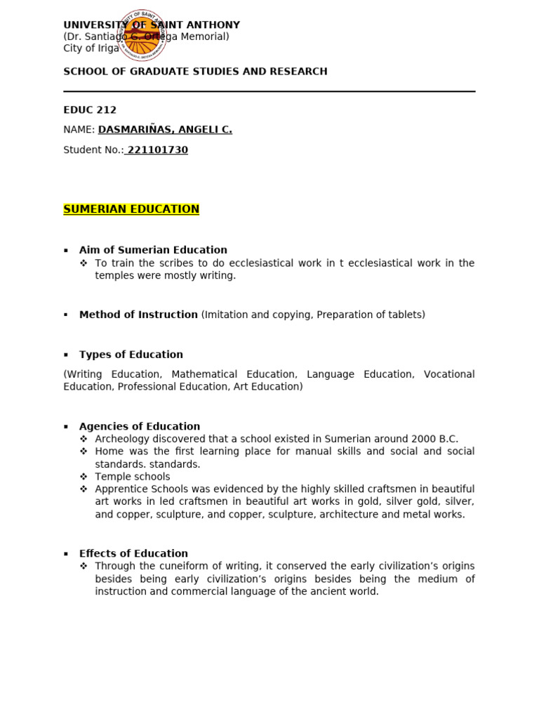 DASMARIÑAS EDUC 212 Activity 1 | PDF | Priest | Learning