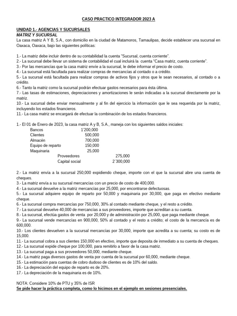 CASO PRAÌ CTICO INTEGRADOR 2023 A | PDF | Cheque | Dinero