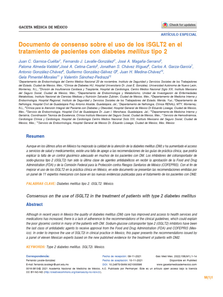 GMM - Art Cpncenso - Uso de iSGLT2 en DM 2022 | PDF | Diabetes ...