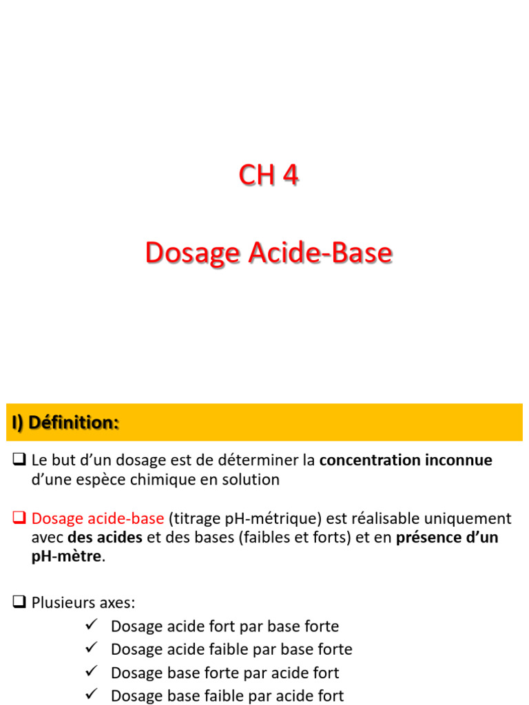 Dosage Acide-Base : Méthodes et Calculs | PDF | Ph | Acide