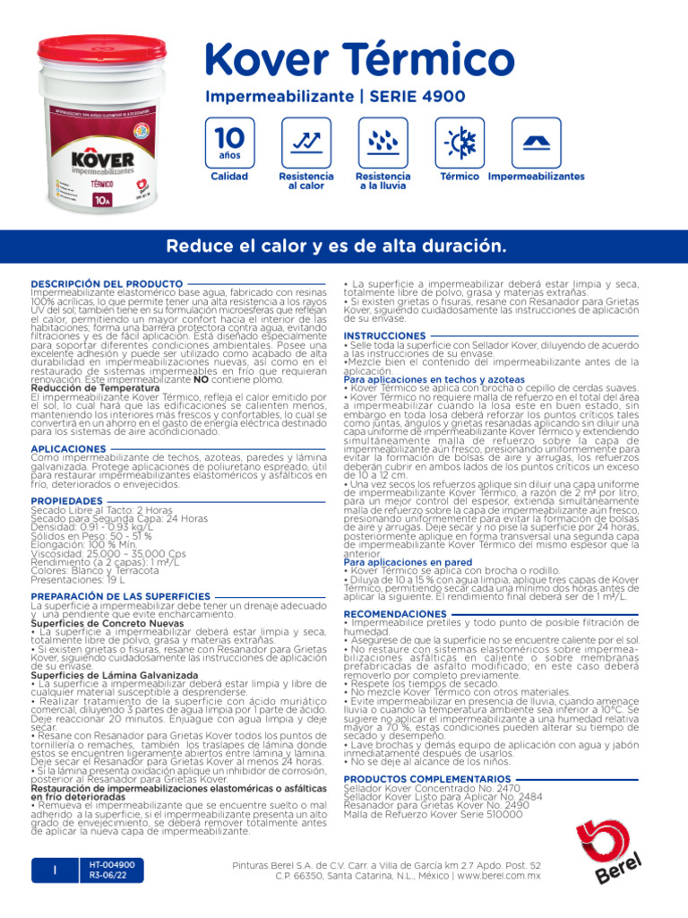 Impermeabilizante Kover Térmico Guía De Aplicación Pdf Agua