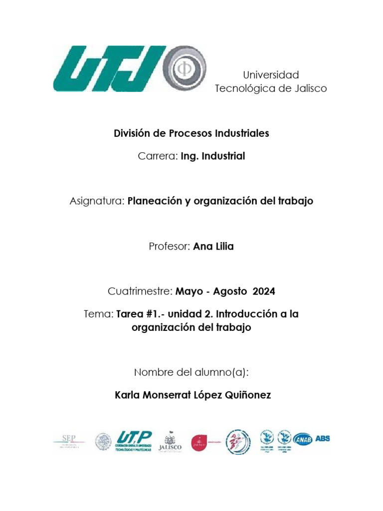 Act05 Introduccionalaorganizaciondeltrabajo Karlalopez | PDF ...