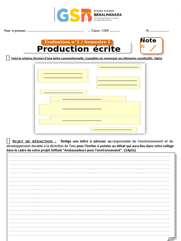 Eval-1-Sem1-Ecrit-3ème A | PDF