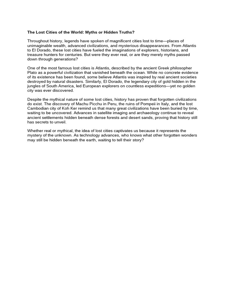 The Lost Cities of the World_ Myths or Hidden Truths_ | PDF