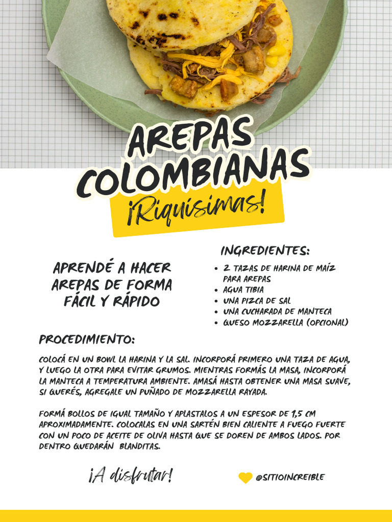 Receta fácil de arepas colombianas | PDF