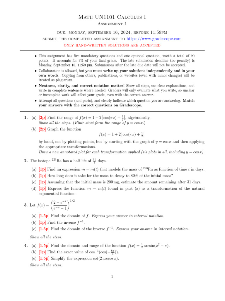 1101 Assignment-1 | PDF | Monotonic Function | Function (Mathematics)