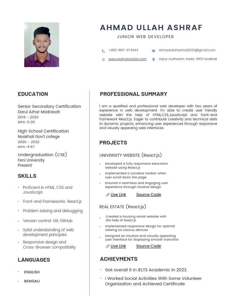 Ahmad Ullah Ashraf Resume | PDF | Web Development | Information Technology