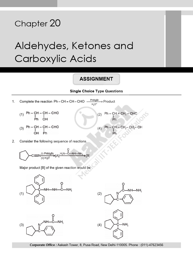 20. Aldehydes, Ketones and Carboxylic Acids_(Assignment) | PDF | Aldehyde | Acid
