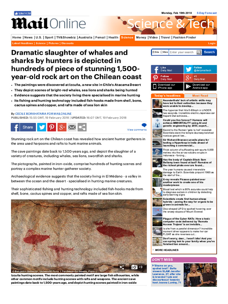 Dailymail, UK - Ancient Chilean Rock Art Suggests Hunters Killed Whales ...