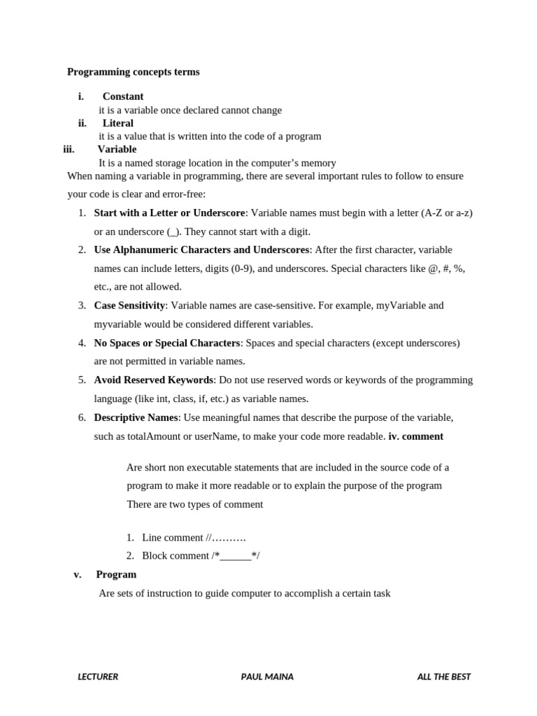 Lesson 1 Programming Concepts | PDF | Software Testing | Programming