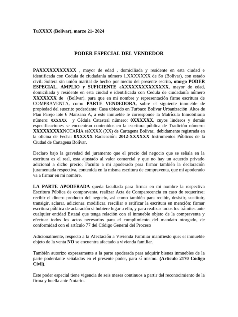 Poder Especial Compraventa | PDF