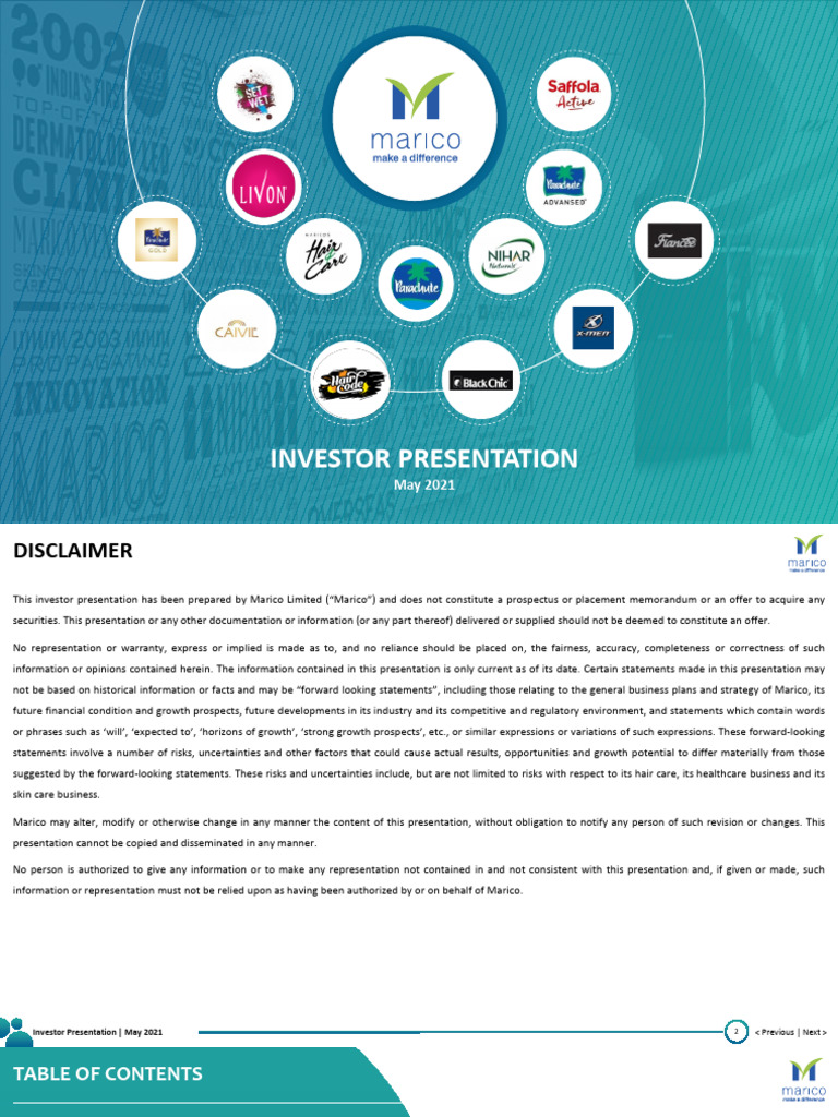 Marico Investor Presentation Overview | PDF