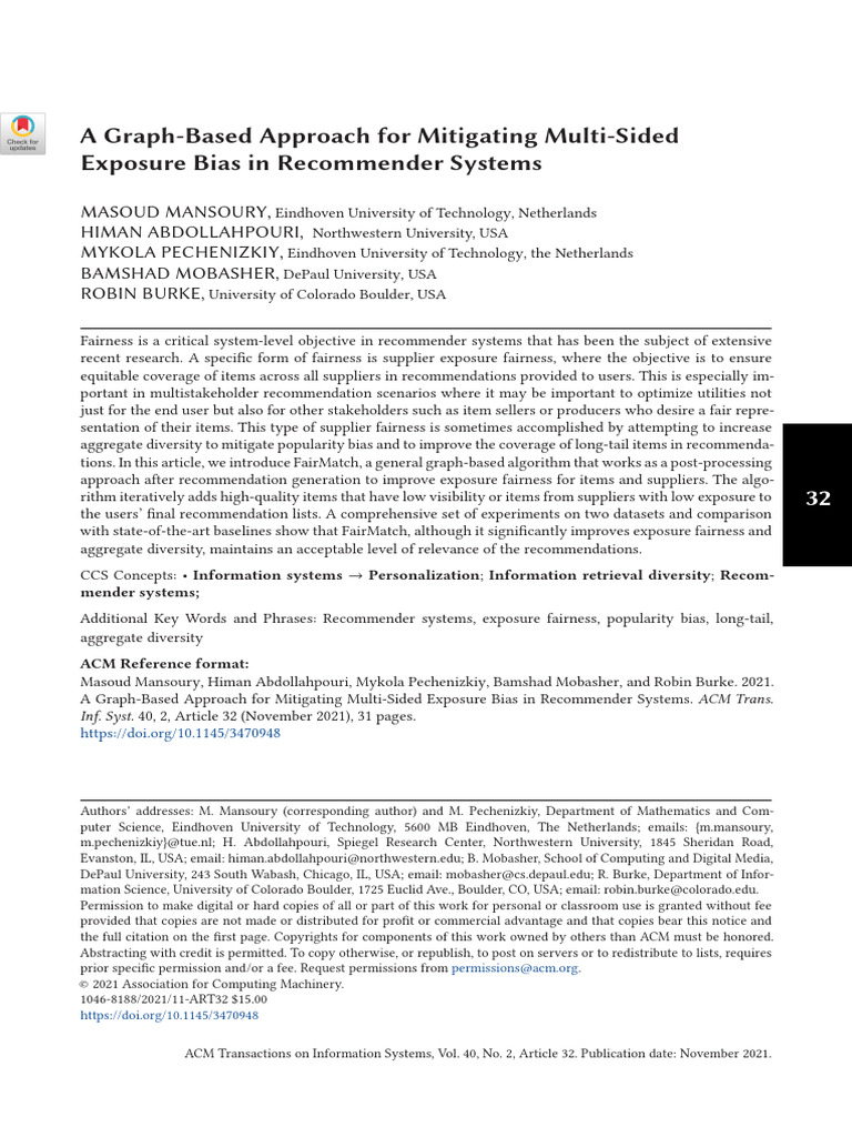 A Graph-Based Approach For Mitigating Multi-Sided Exposure Bias | PDF | Mathematical Relations ...