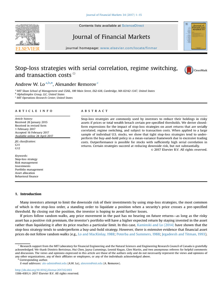 Stop Loss Strategies With Serial Correlation Regime - 2017 - Journal of Financ | PDF ...