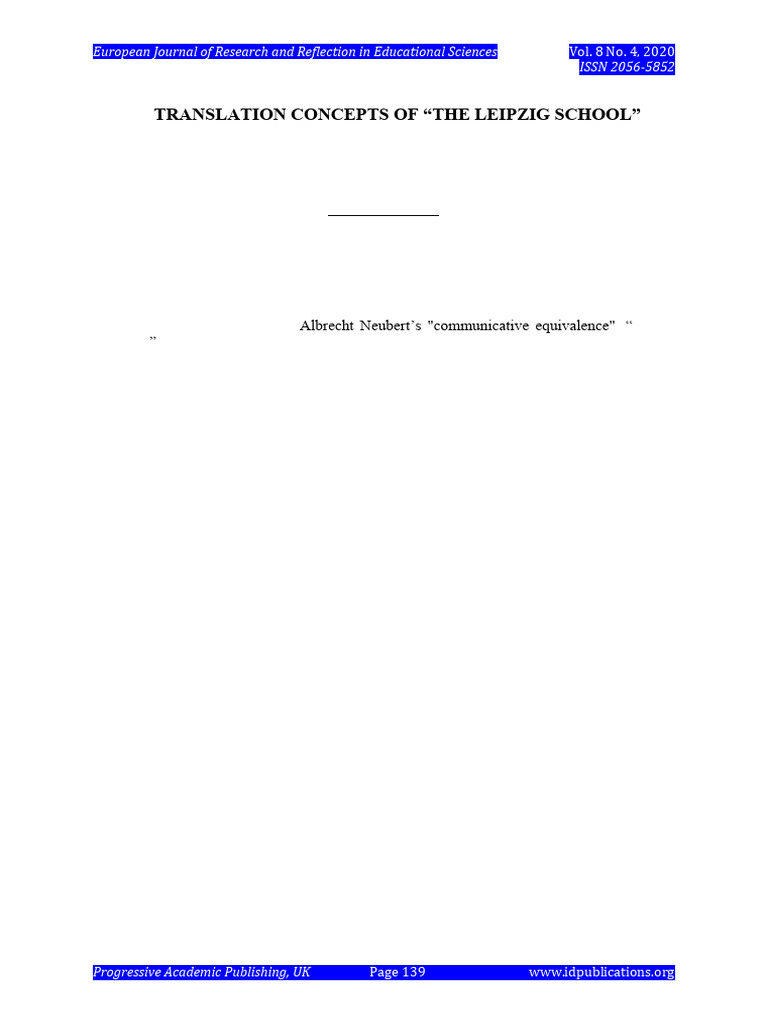 Full Paper TRANSLATION CONCEPTS OF "THE LEIPZIG SCHOOL" SCHOLARS | PDF ...