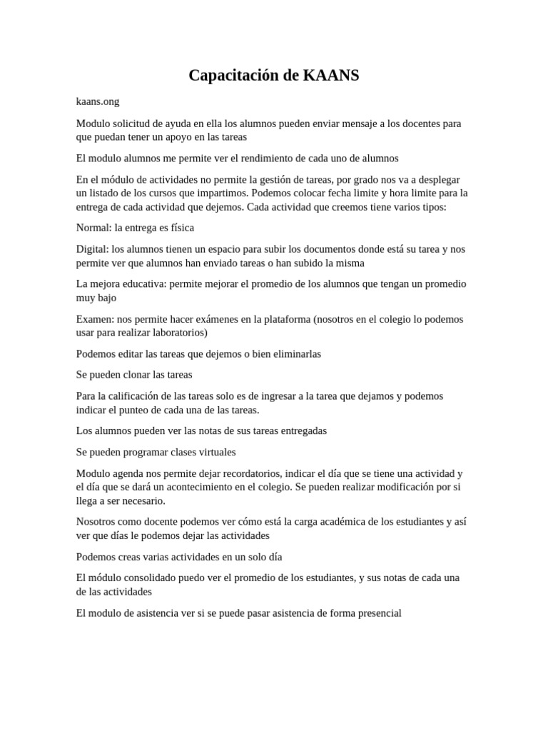 Capacitación de KAANS | PDF