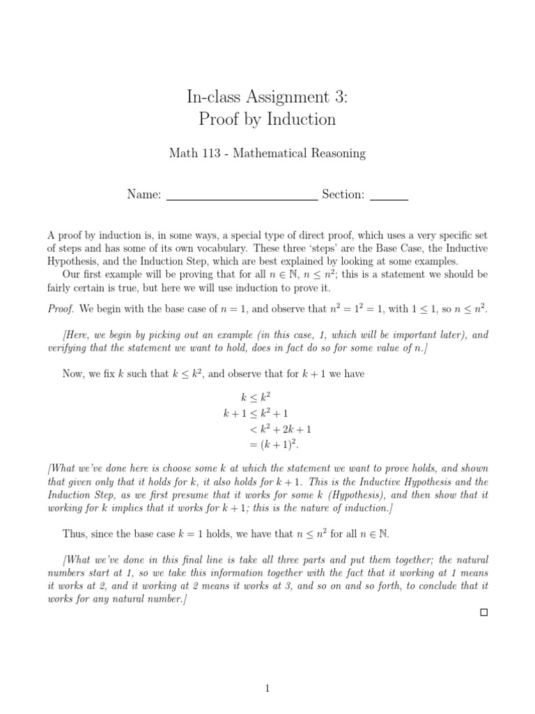In-Class Assignment 3 Proof by Induction | PDF | Mathematical Proof ...