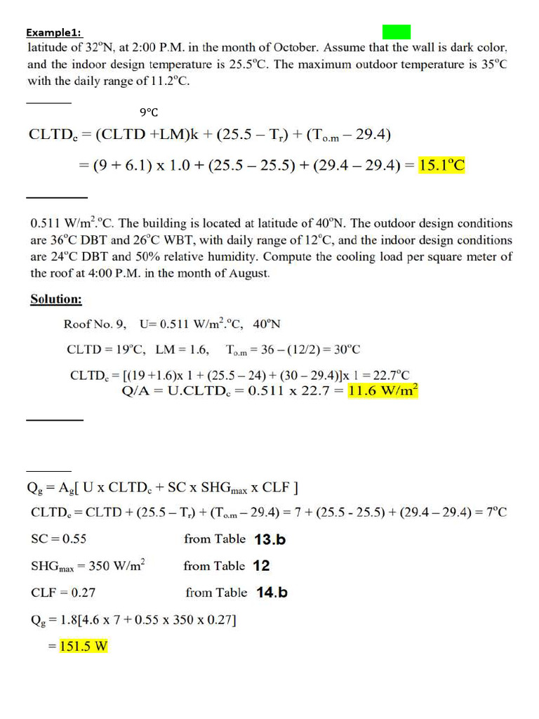 Examples Cooling Load | PDF