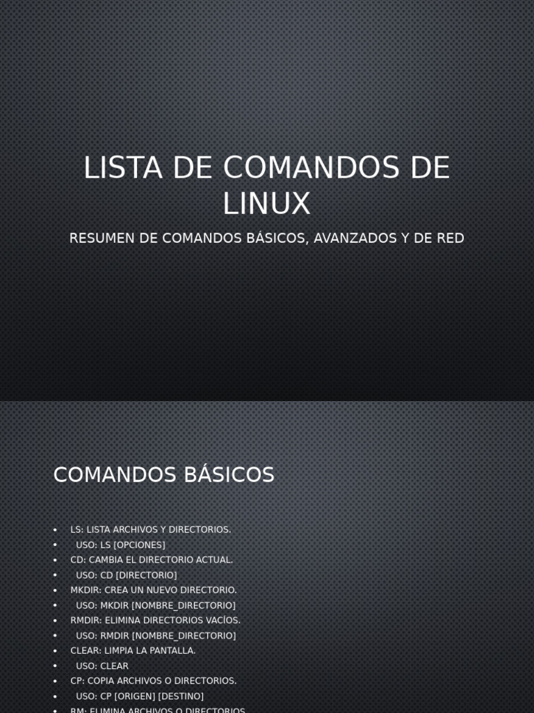 Comandos Linux | PDF | Archivo de computadora | Arquitectura de Computadores