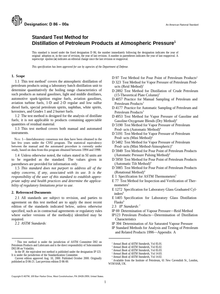 ASTM-D86 | PDF | Distillation | Thermometer