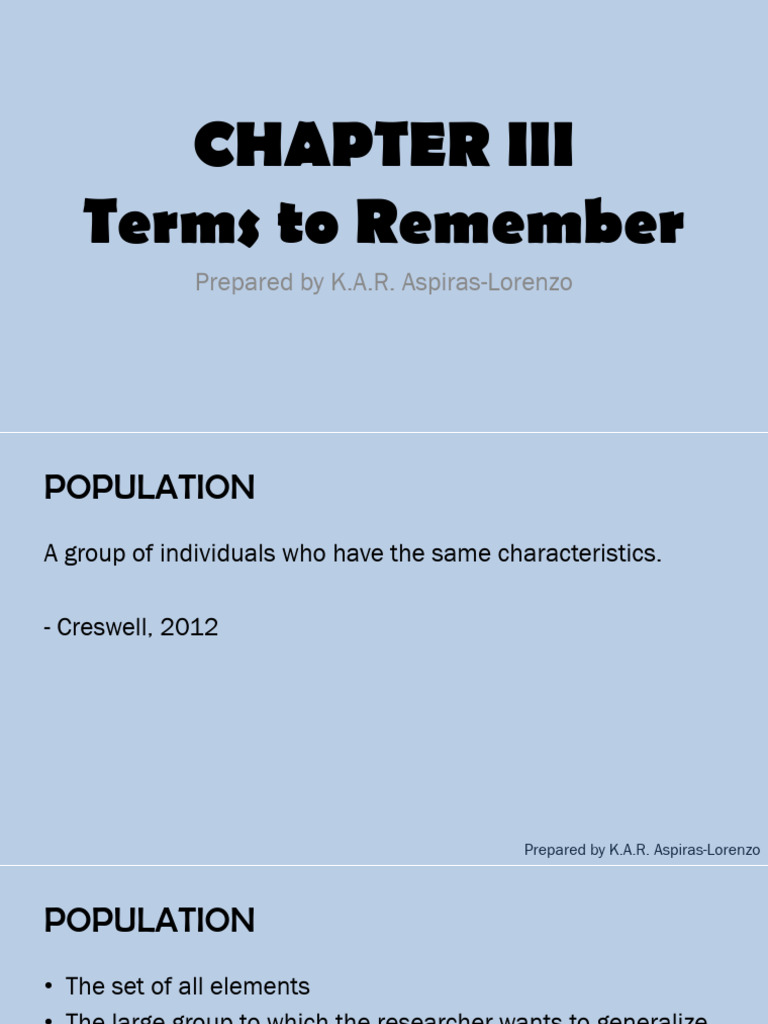 Lesson 2 CHAPTER III Terms To Remember | PDF | Sampling (Statistics) | Observational Error