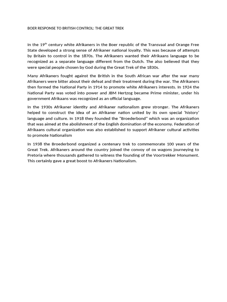 Boer Response To British Control | PDF