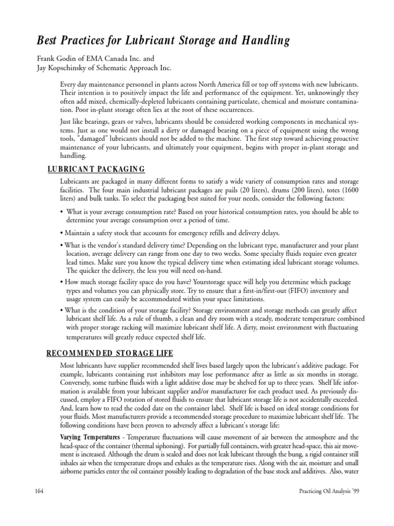 Almacenamiento y Manejo de Lubricantes. Best Practices For Lubricant ...