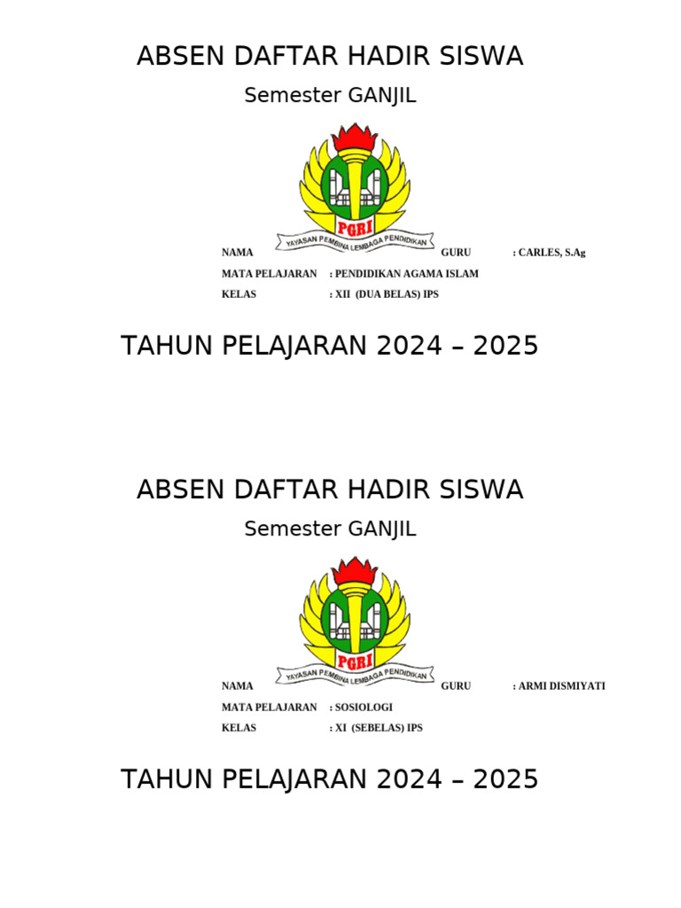 Cover Absen Kelas | PDF