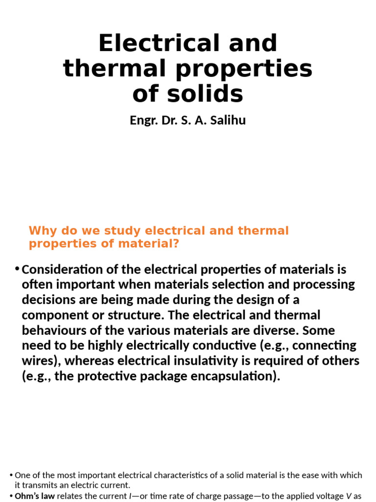 Electrical and thermal properties of solids | PDF | Electrical ...