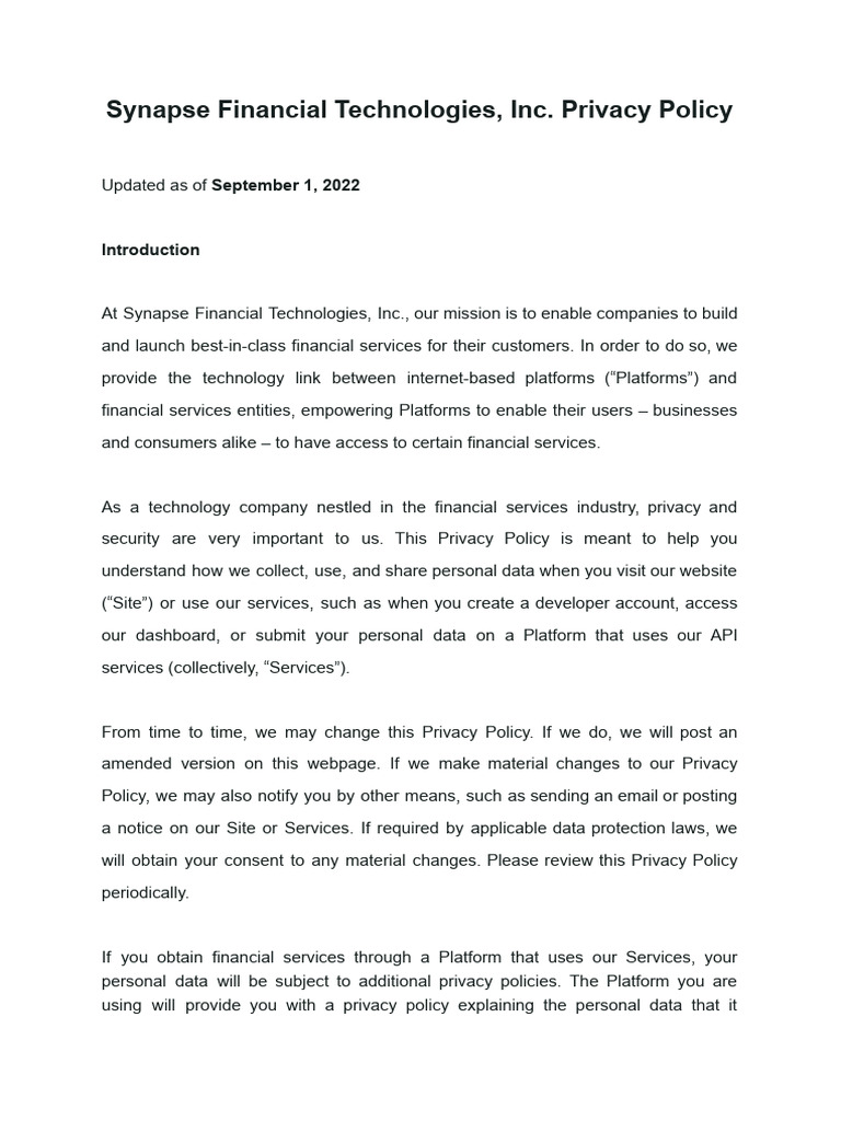 Synapse Privacy Policy 20230105 | PDF | Credit Card | Http Cookie