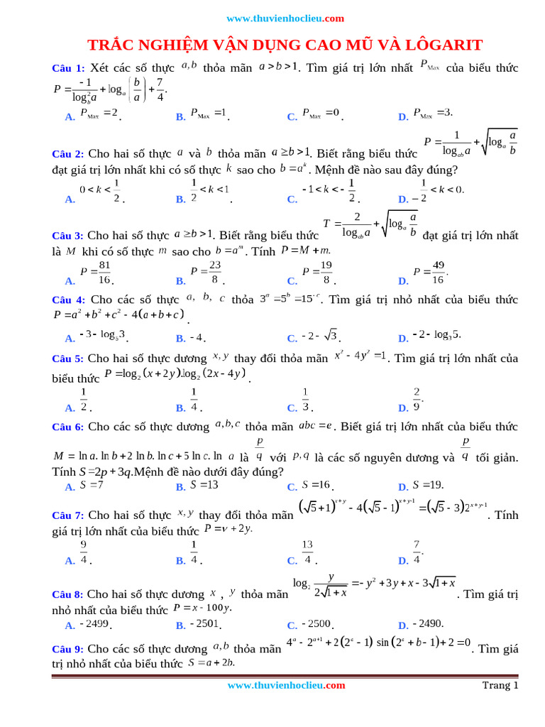 110 Cau Trac Nghiem Mu Loga Van Dung Co Dap An | PDF